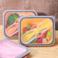 China Factory Wholesale Silicone Folding Lunch Box, Children's Lunch Box with Spoon, Microwave Oven Heating Square Sealed Preservation Box for sale