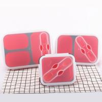 China Factory Wholesale Silicone Folding Lunch Box, Children's Lunch Box with Spoon, Microwave Oven Heating Square Sealed Preservation Box for sale