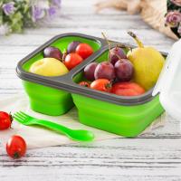 China Factory Wholesale Silicone Folding Lunch Box, Children's Lunch Box with Spoon, Microwave Oven Heating Square Sealed Preservation Box for sale