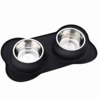 China Factory Direct Sale Silicone Pet Bed with Stainless Steel Double Dog Bowls, Pet Bowl & Pet Pad, Stainless Steel Silicone Double Dog Bowls for sale