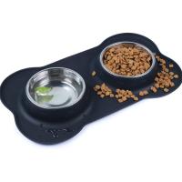 China Factory Direct Sale Silicone Pet Bed with Stainless Steel Double Dog Bowls, Pet Bowl & Pet Pad, Stainless Steel Silicone Double Dog Bowls for sale