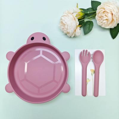 China Factory Direct 3-Piece Children's Food-Grade Silicone Turtle Dinnerware Set with Fork & Spoon for sale