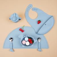 China Factory Direct Suction Cup Compartmentalized Silicone Dinner Plate, Baby Plate with Fork and Spoon, Cute Dinosaur Kids Baby Food Bowl Feeding Set for sale