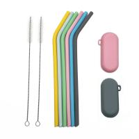 China Factory Direct Silicone Straw Set, Colorful Food-grade Reusable Baby Curved Tube with Storage Box & Cleaning Brush (Home Use, Non-toxic, Customizable) for sale