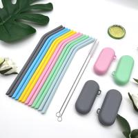 China Factory Direct Silicone Straw Set, Colorful Food-grade Reusable Baby Curved Tube with Storage Box & Cleaning Brush (Home Use, Non-toxic, Customizable) for sale