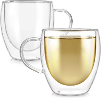 China Double Wall Glass Coffee Cup 90ml 450ml Insulated Borosilicate Mug with Handle for sale