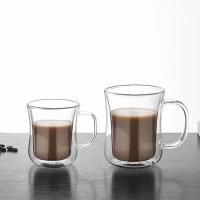China Borosilicate Glass Double Walled Coffee Mug 250ml 360ml Heat Resistant Coffee Cup With Handle for sale
