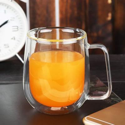 China 250ml Custom High Borosilicate Double Wall Glass Coffee Cup with Handle for sale