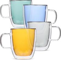 China Reusable Colorful Double Wall Borosilicate Glass Mug with Handle 400ml for sale