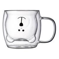 China 250ML Double Walled Beer Glass Cute Bear Shape High Borosilicate Glass Cup Custom Logo for sale