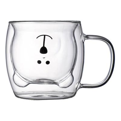 China 250ML Double Walled Beer Glass Cute Bear Shape High Borosilicate Glass Cup Custom Logo for sale