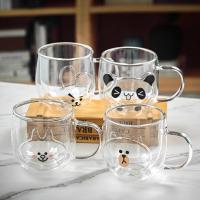 China Borosilicate Glass Double Wall Coffee Mug Cute Animal Shape 300ml Heat Resistant for sale