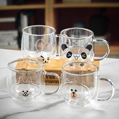 China Borosilicate Glass Double Wall Coffee Mug Cute Animal Shape 300ml Heat Resistant for sale