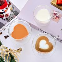 China Clear Heart Shape Double Insulated Glass Mug 300ml High Borosilicate Coffee Cup for sale