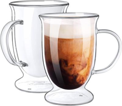 China Double Wall Glass Coffee Cup 350ml High Borosilicate Heat Resistant Tea Cup for Home Hotel Office for sale