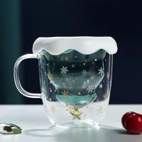 China Merry Christmas Reusable Double Wall High Borosilicate Glass Cup 300ml with Handle for sale