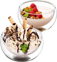 China High Borosilicate Double Wall Glass Bowl 300ml 400ml 500ml for Ice Cream Yogurt Dessert for sale
