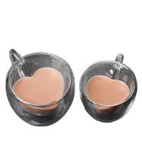 China Heart Shaped Double Walled Glass Coffee Cup 250ml Heat Resistant Borosilicate Drinkware for sale