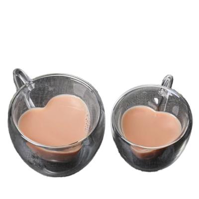 China Heart Shaped Double Walled Glass Coffee Cup 250ml Heat Resistant Borosilicate Drinkware for sale