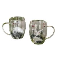 China Christmas Snow Scene Double Wall Glass Coffee Cup 350ml High Borosilicate Custom Logo for sale