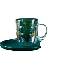 China Nordic Double Wall Glass Mug 300ml Christmas Santa Tree Coffee Cup for sale