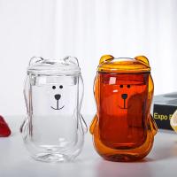 China Double Wall Bear Shape Glass Cup 300ml Heat Insulation Borosilicate Coffee Teacup for sale