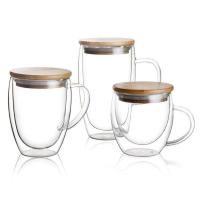 China Handmade High Borosilicate Double Wall Glass Coffee Tea Cup 250ml 350ml 450ml with Bamboo Lid for sale