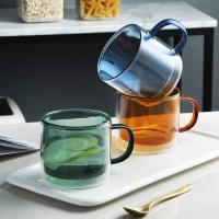 China 250ML Double Wall Glass Mug with Handle Borosilicate Coffee Cup Reusable for sale