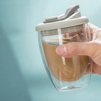 China 350ml High Borosilicate Double Wall Glass Coffee Cup with Silicone Lid Heat Resistant -20 to 150C for sale