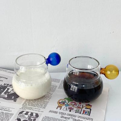 China 280ml High Borosilicate Glass Cup Gourd Shaped with Ball Handle Custom Logo for sale