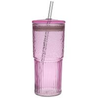 China Large Capacity Cold Drink Glass Mug 630ml High Borosilicate Glass Cup with Straw Lid for sale