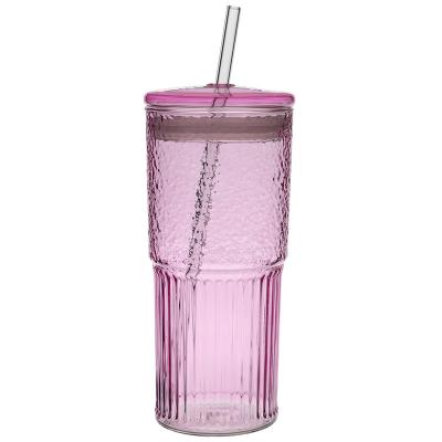 China Large Capacity Cold Drink Glass Mug 630ml High Borosilicate Glass Cup with Straw Lid for sale