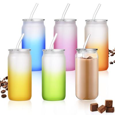 China 380ml 480ml 580ml Frosted Borosilicate Glass Cup with Lid and Straw for sale