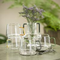 China 480ml High Borosilicate Glass Mug with Fully Colored Handle Coffee Tea Cup for sale