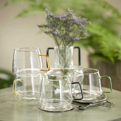 China 480ml High Borosilicate Glass Mug with Fully Colored Handle Coffee Tea Cup for sale