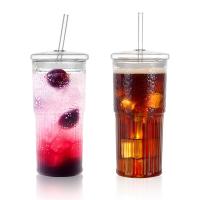China 20oz High Borosilicate Glass Tumbler with Lid and Straw 600ml Clear Coffee Cup for sale