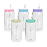 China 16oz Clear Borosilicate Glass Coffee Cup with Bamboo Lid and Straw Heat Resistant 150C for sale