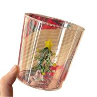 China 3D Christmas Tree Shaped High Borosilicate Glass Cup 300-400ml Transparent Juice Milk Tea Mug for sale