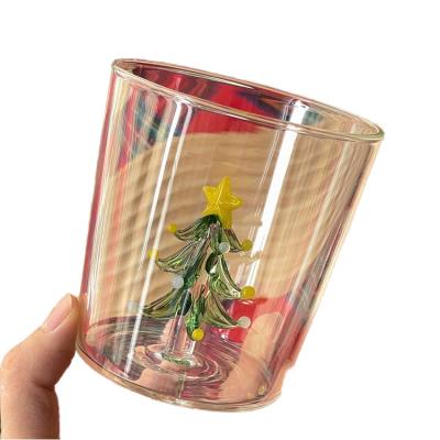 China 3D Christmas Tree Shaped High Borosilicate Glass Cup 300-400ml Transparent Juice Milk Tea Mug for sale