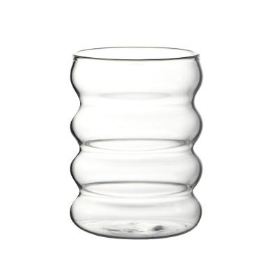 China 300ml High Borosilicate Glass Mug Single Wall Wave Design Heat Resistant Drinkware Cup for sale