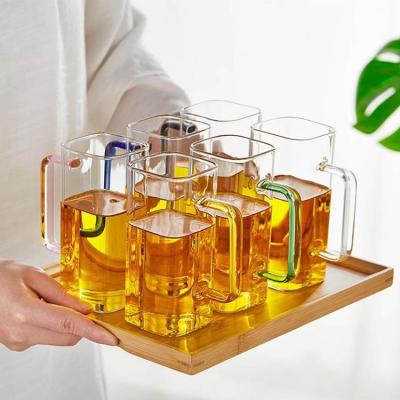 China 400ml Borosilicate Glass Tumbler with Lid and Straw Heat Resistant Dishwasher Safe Square Shape for sale