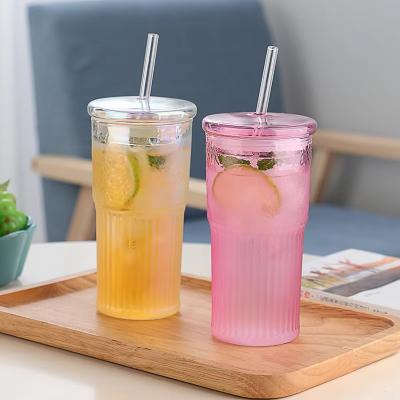 China 500ml High Borosilicate Glass Straw Cup Heat Resistant -20°C to 150°C for Juice Milk Coffee for sale