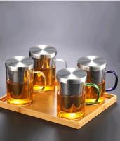 China 500ml Heat Resistant Borosilicate Glass Coffee Mug with Stainless Steel Filter and Lid for sale