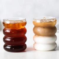 China 300ml Colored Ripple High Borosilicate Glass Cup Ribbed Drinking Glass for Iced Coffee Beer for sale