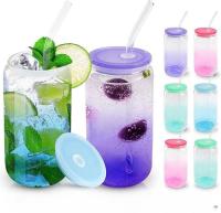 China 16oz 480ml High Borosilicate Glass Tumbler Gradient Jelly Cup with Lid and Straw for sale