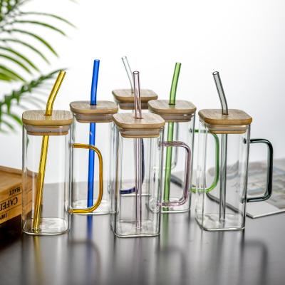 China 350ml Portable Borosilicate Glass Cup with PP Lid and Glass Straw BPA Free for sale
