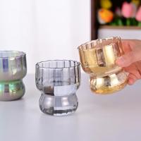 China Custom High Borosilicate Glass Cup 280ml Vertical Stripe Iced Coffee Juice Mug for sale