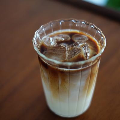 China 400ml Borosilicate Glass Coffee Mug Flower Shape Inner Stripe for Cold Brew Latte Milk for sale