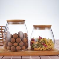 China Borosilicate Glass Storage Jar with Bamboo Lid 450ML 650ML 850ML Customizable Kitchen Canister for sale