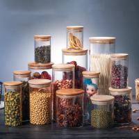 China Borosilicate Glass Food Storage Jar 200ml to 2000ml with Airtight Bamboo Lid for sale